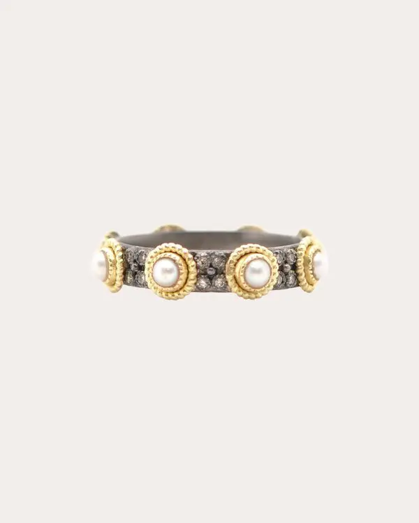 Armenta Pearl & Diamond Band Ring - Gold