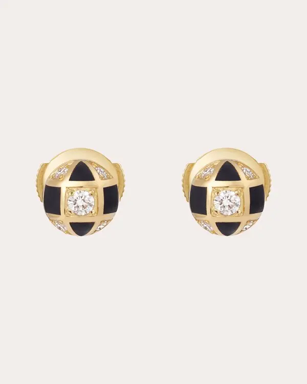 MYSTERYJOY Mini Globe 18k Enamel And Lab-grown Diamond Earrings - Gold