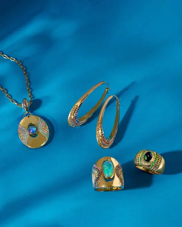 JENNIFER DEMORO Opal Cabochon Color Wave Pendant Necklace