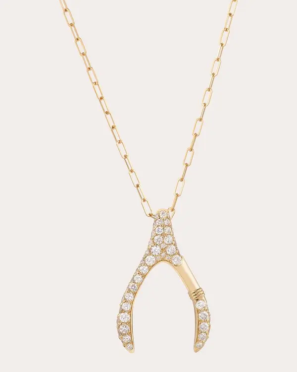 MYSTERYJOY Large Wishbone 18k And Lab-grown Diamond Pendant Necklace - Gold