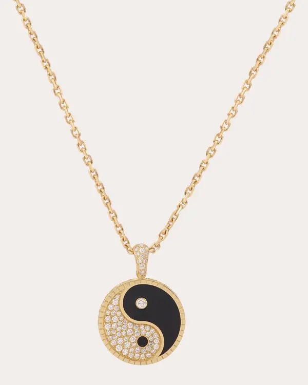 MYSTERYJOY Large Yin Yang 18k Enamel And Lab-grown Diamond Pendant Necklace - Gold
