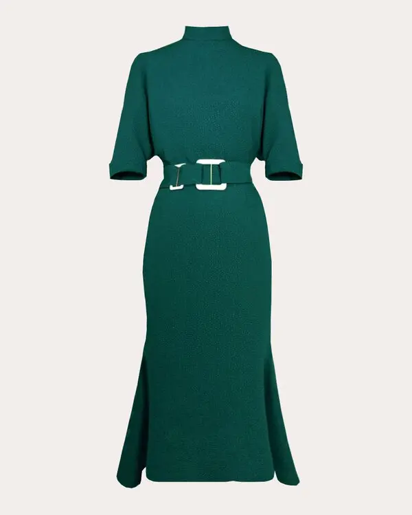 EDELINE LEE Pandora Jacquard Belted Midi Dress - Green