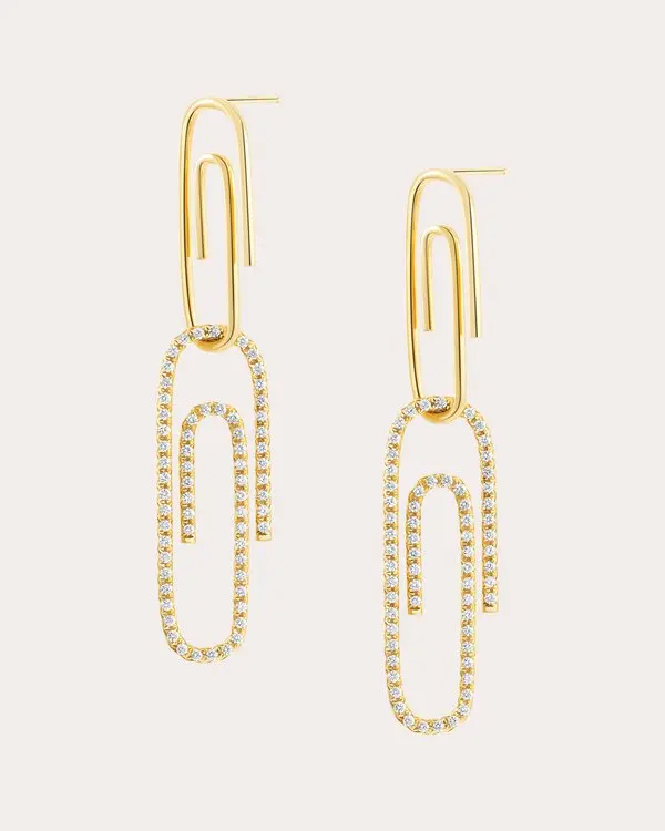 ELIOR Diamond Paperclip Drop Earrings - Gold