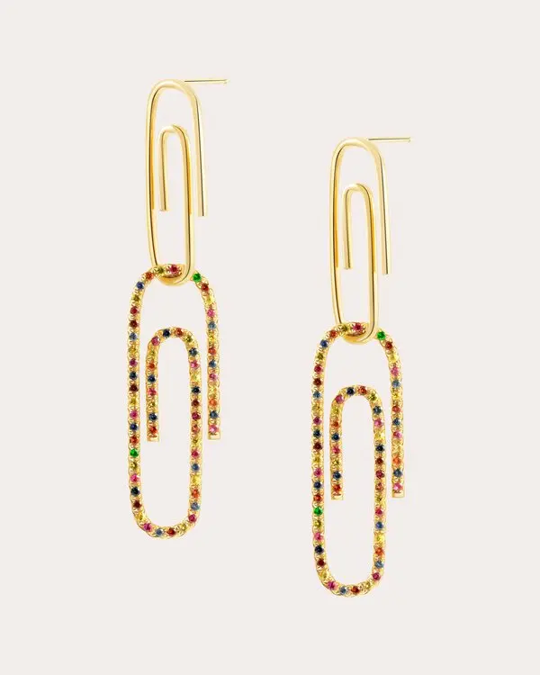 ELIOR Rainbow Sapphire Paperclip Drop Earrings - Multicolor
