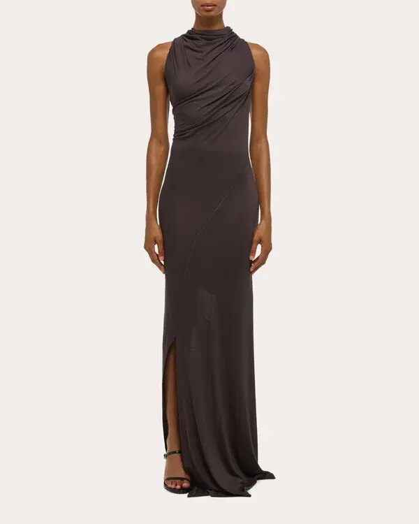 helmut lang draped jersey dress Helmut Lang Wind Draped Jersey Midi Dress Olive Helmut Lang