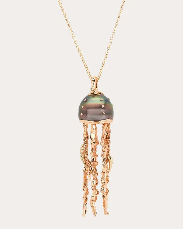 BIBI VAN DER VELDEN Tahitian Pearl & Diamond Jellyfish Pendant Necklace - Pink