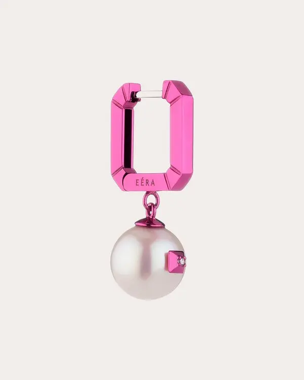 EERA Pearl & Diamond Mini Octagon Hoop Earring - Fuchsia