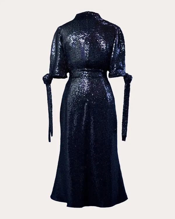 EDELINE LEE Pedernal Sequin Belted Tie-sleeve Midi Dress
