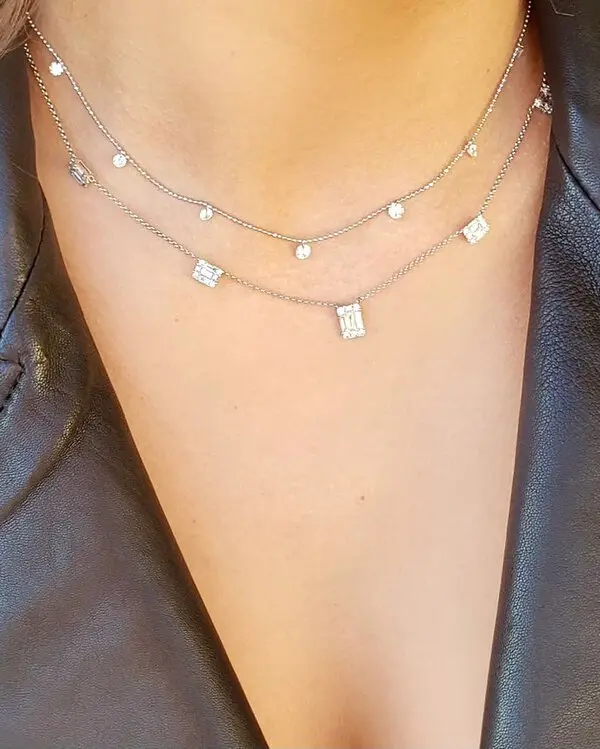 GRAZIELA Diamond And 18k White Gold Floating Station Necklace
