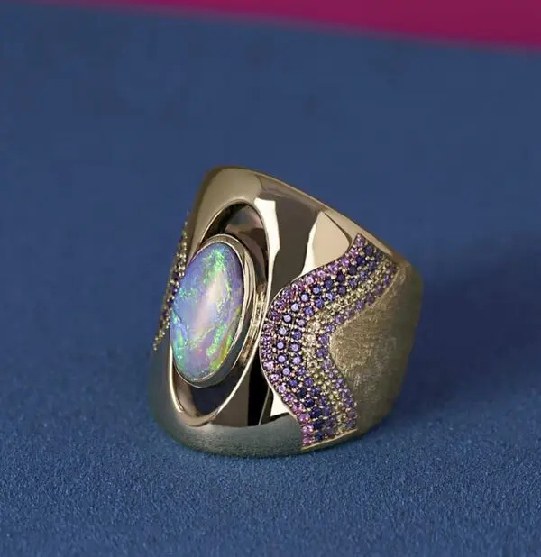 JENNIFER DEMORO Opal Cabochon Color Wave 18k Gold Ring