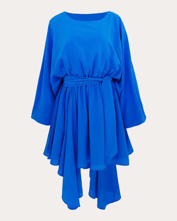 Azeeza Naila Silk Crepe Asymmetric Mini Dress - Blue