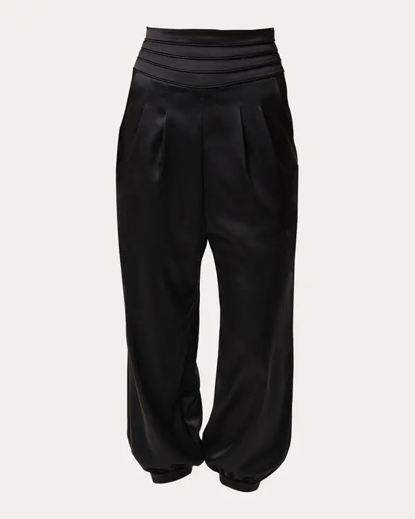 ROMUṠE Avenoir Silk Charmeuse Pleated Crop Pants