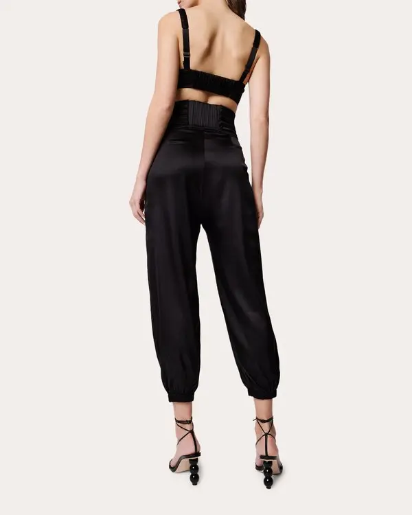 ROMUṠE Avenoir Silk Charmeuse Pleated Crop Pants