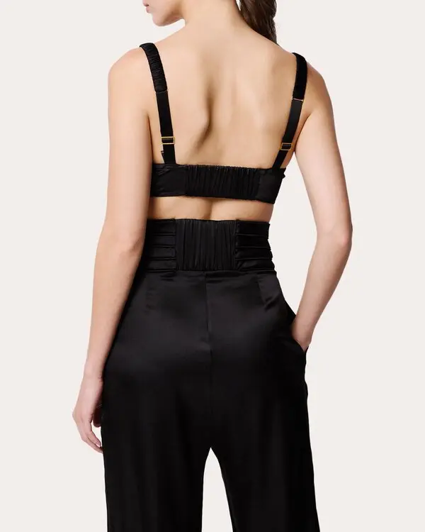 ROMUṠE Avenoir Silk Charmeuse Pleated Crop Pants