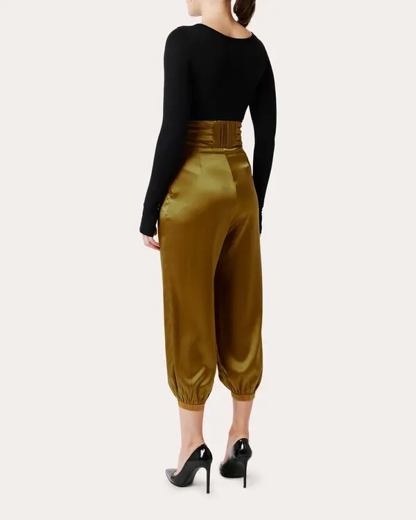 ROMUṠE Avenoir Silk Charmeuse Pleated Crop Pants