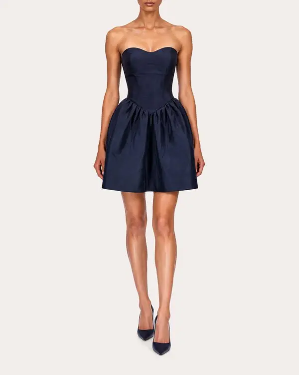 Azeeza Naina Gathered Taffeta Strapless Mini Dress - Blue