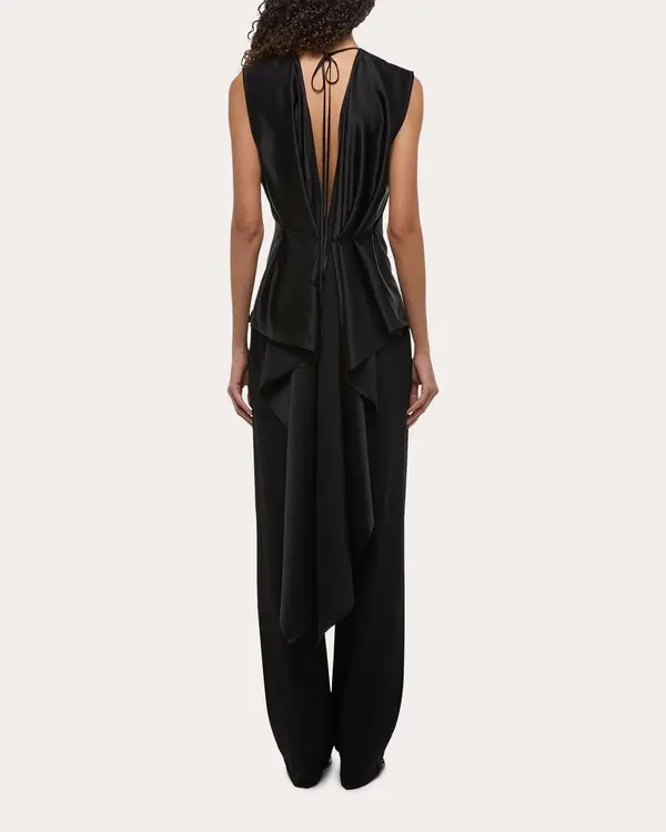 Helmut Lang Silk Satin Reversible Scarf Drape Top - Black