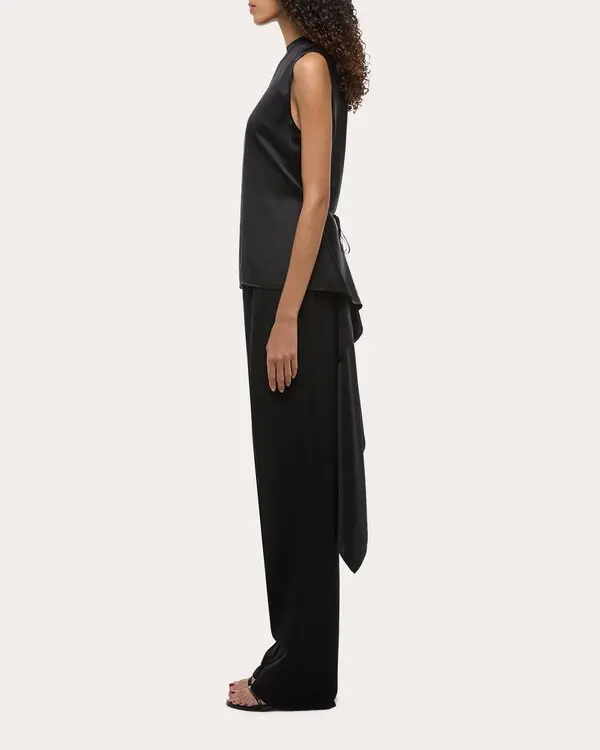 Helmut Lang Silk Satin Reversible Scarf Drape Top - Black