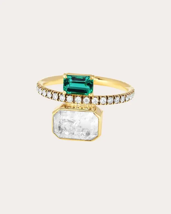 Moritz Glik 18k Gold, Crystal, Emerald, And Diamond Shaker Ring - Green