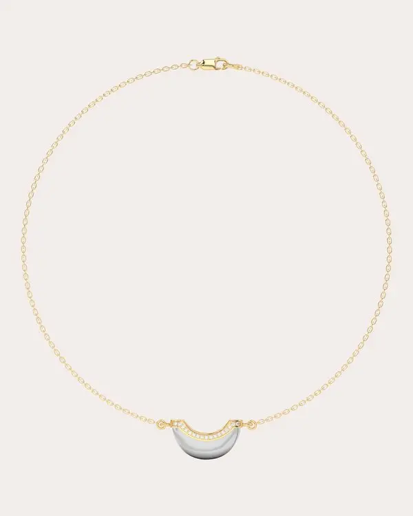WYLD BOX Diamond And 18k Gold Mini Luna Pendant Necklace - White