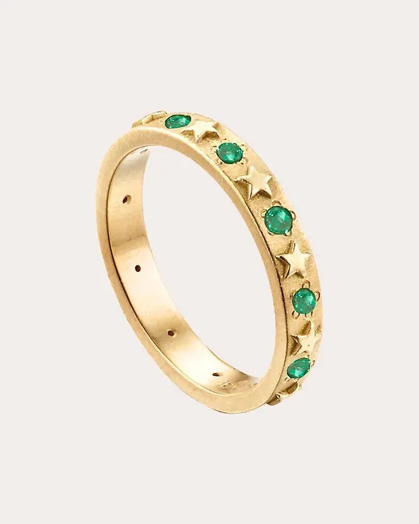 ELIZABETH MOORE Emerald And 18k Gold Celestial Star Band Ring - Green