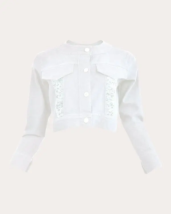 FRANCESCA MIRANDA Archer Sequin Cropped Denim Jacket - White