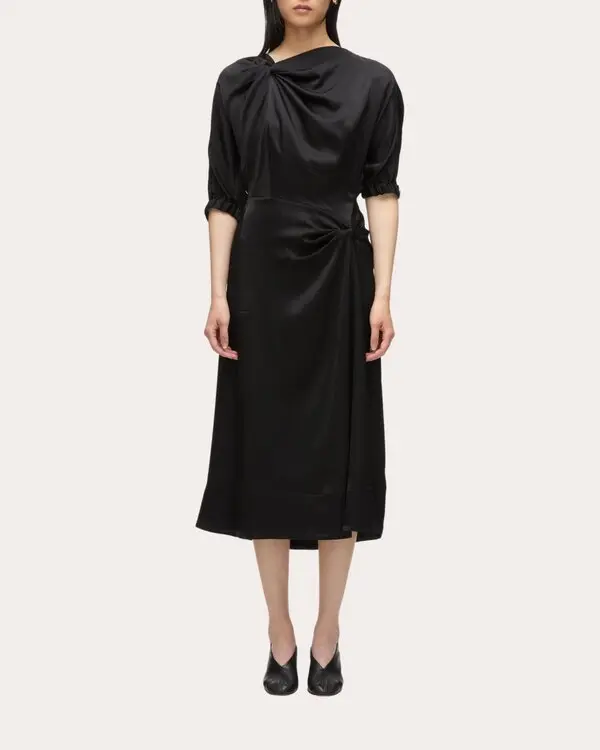 3.1 Phillip Lim Fluid Satin Knotted Drape Midi Dress