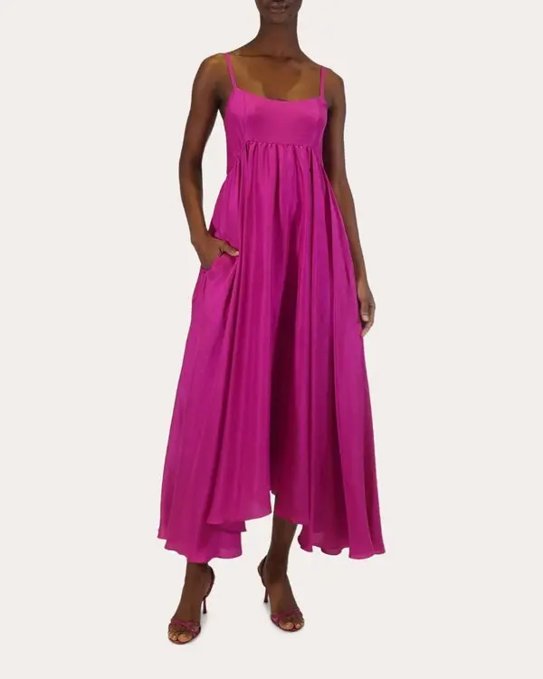 Azeeza Rachel Raw Silk Midi Dress - Pink