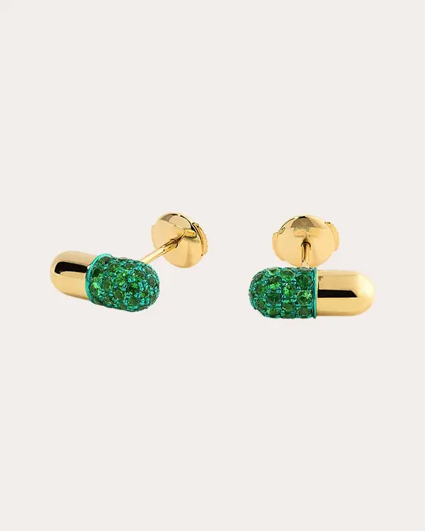 ELIOR Tsavorite Garnet & 18k Gold Pill Stud Earrings - Green