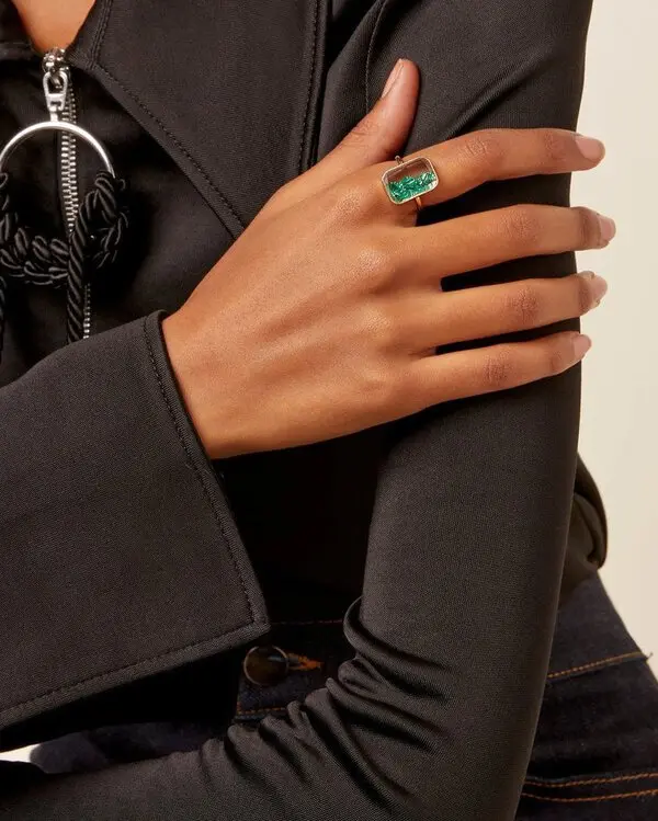 Moritz Glik Emerald & 18k Ten Fourteen Shaker Ring - White