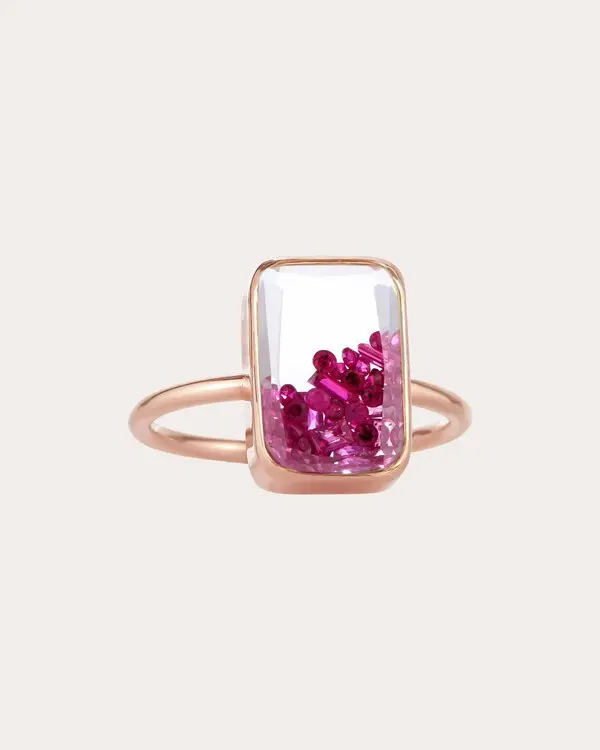 Moritz Glik Petite Ten Fourteen 18k Gold Crystal And Ruby Shaker Ring - Pink