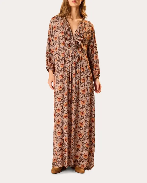 Natalie Martin Sammie Floral Pleated Button-front Maxi Dress - Multicolor