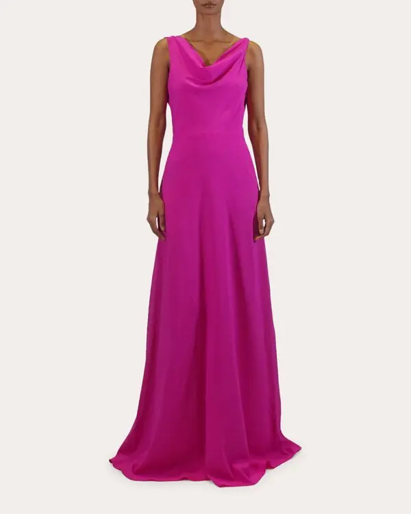 Azeeza Saunder Silk Charmeuse Cowl Neck Gown - Pink