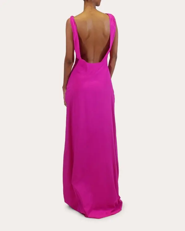 Azeeza Saunder Silk Charmeuse Cowl Neck Gown - Pink