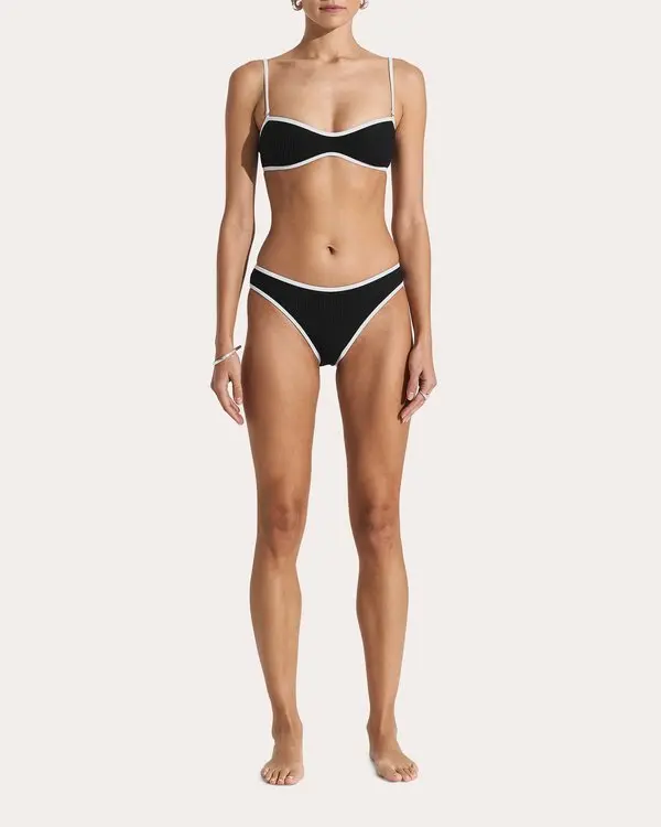 SEAQUELLE SWIM Ribbed Mid-rise Bikini Bottoms