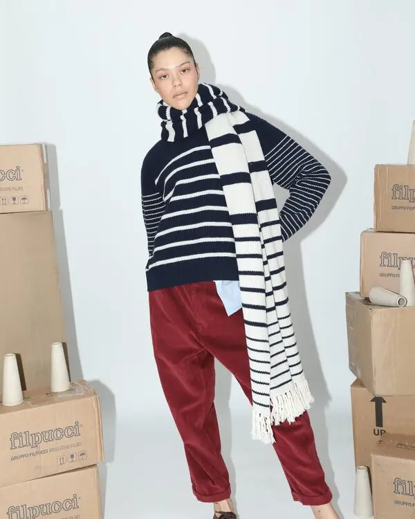 EOLAS Nic Stripe Cotton Cashmere Sweater