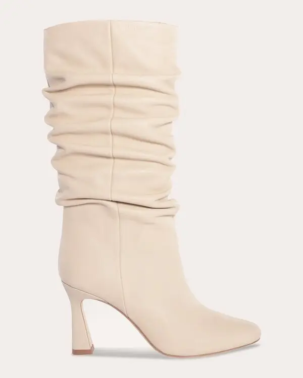 JUWELINA PARIS Squeen Ruched Leather Boot - White