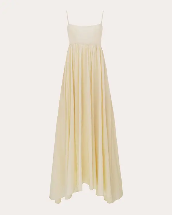 Azeeza Rachel Cotton Voile Gathered Midi Dress - Neutral