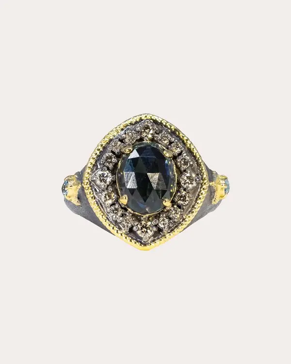 Armenta 18k Gold, Blackened Sterling Silver, Topaz And Diamond Signet Ring - Blue