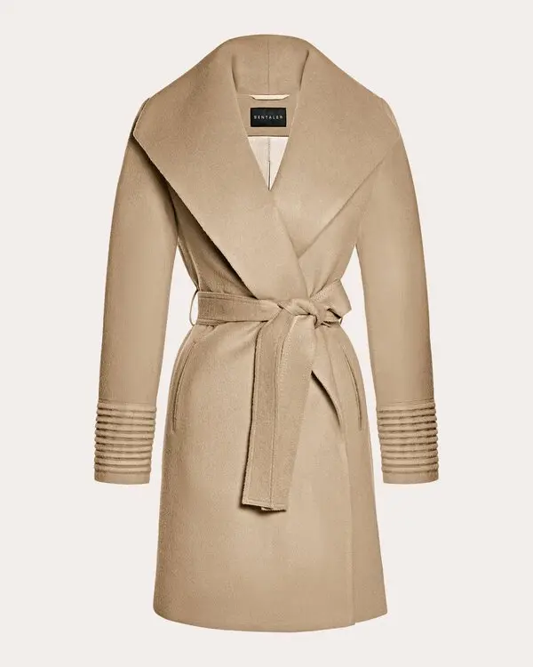 Sentaler Baby Alpaca Shawl Collar Wrap Coat - Camel