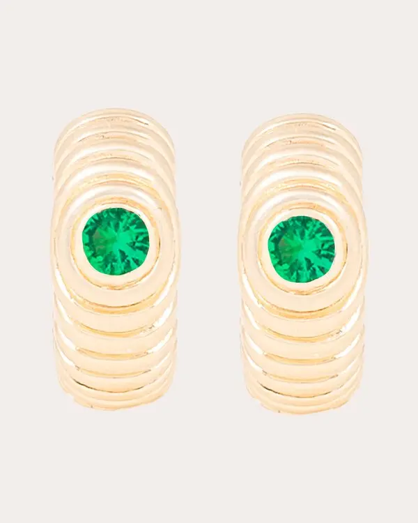 CAMPBELL + CHARLOTTE Tsavorite & 14k Ribbed Hoop Earrings