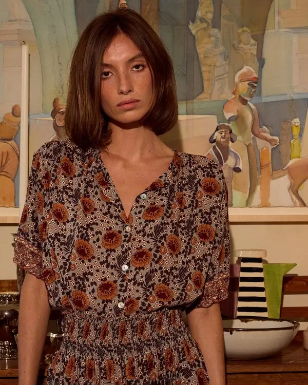 Natalie Martin Violet Floral Button-up Top