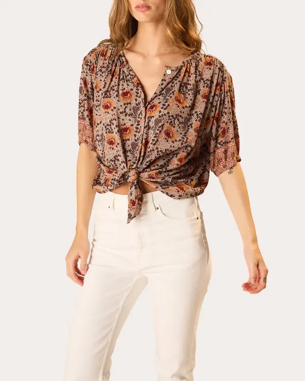 Natalie Martin Violet Floral Button-up Top