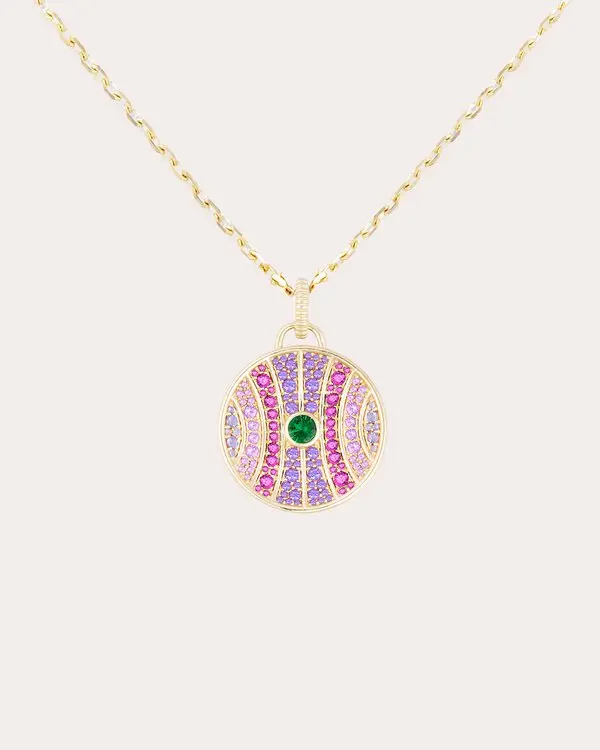 CAMPBELL + CHARLOTTE Multicolor Gemstone & 14k Gold Large Revel Pendant Necklace - Tsavorite, Amethyst, Rhodolite Garnet & Pink Sapphire