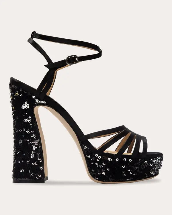 JUWELINA PARIS Tems Sequin-embellished Satin Platform Sandal - Black