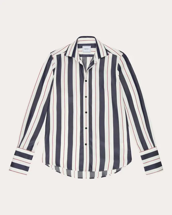 WITH NOTHING UNDERNEATH The Boyfriend Stripe Tencel Button-up Top