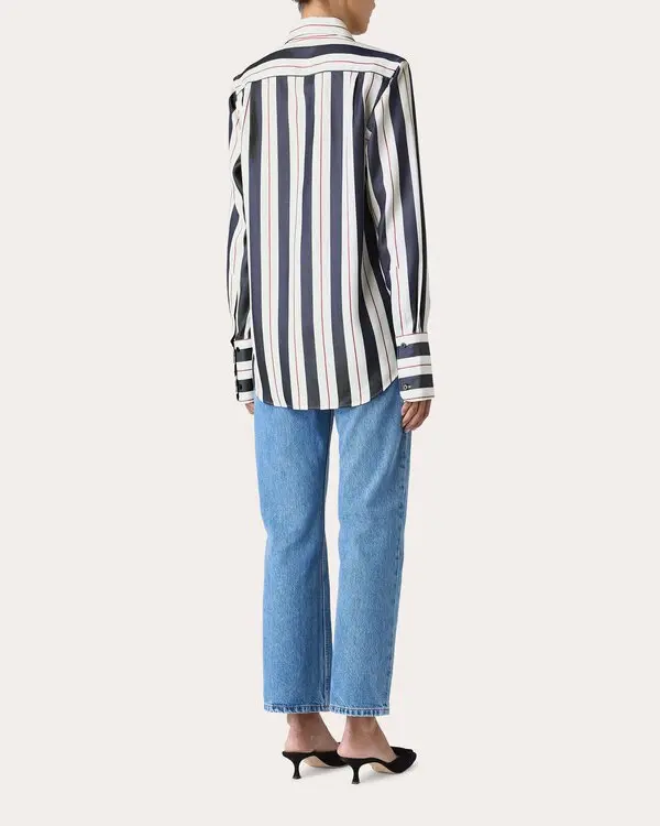 WITH NOTHING UNDERNEATH The Boyfriend Stripe Tencel Button-up Top
