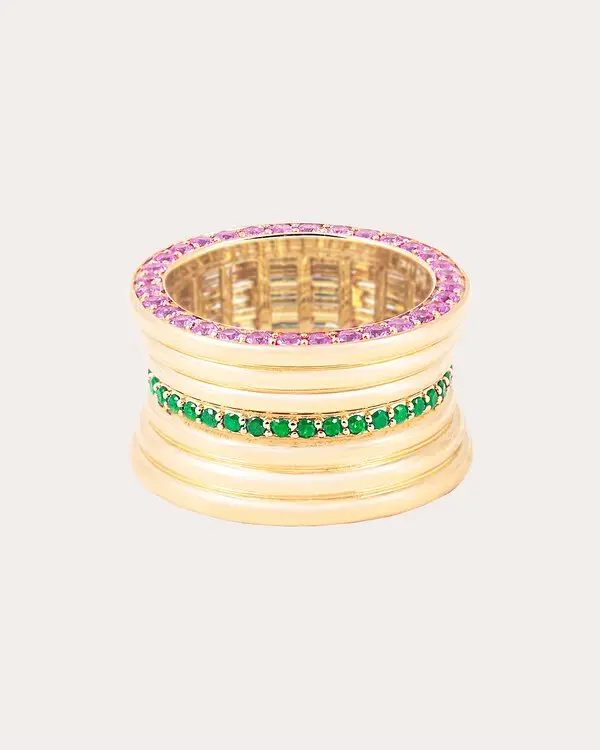 CAMPBELL + CHARLOTTE Garnet & Tsavorite 14k Revel Cigar Band Ring - Gold