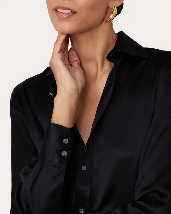 WITH NOTHING UNDERNEATH Boyfriend Silk Satin Shirt