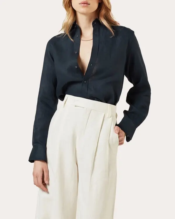 WITH NOTHING UNDERNEATH The Boyfriend Linen Shirt - Blue